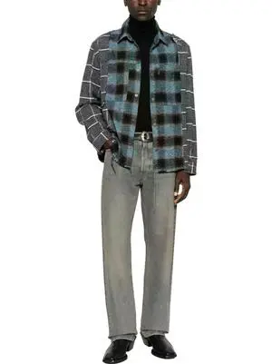 HAIKURE Check-pattern Frayed Shirt - Blue
