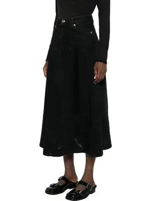 GANNI Embroidered Denim Midi Skirt - Black