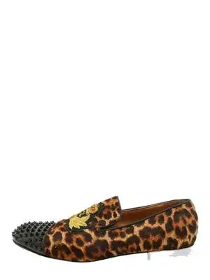 CHRISTIAN LOUBOUTIN Leopard-print Embellished Loafers - Brown