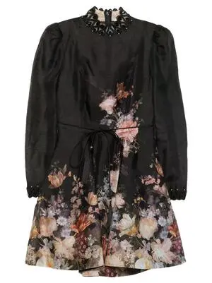 Zimmermann Valiant Floral-print Mini Dress - Black