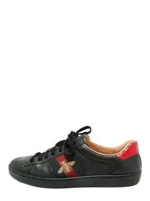 Gucci Ace Embroidered Bee Leather Sneakers - Black
