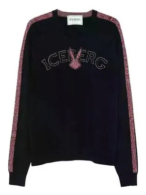 Iceberg Logo-embroidered Side-stripe Wool Sweater - Blue