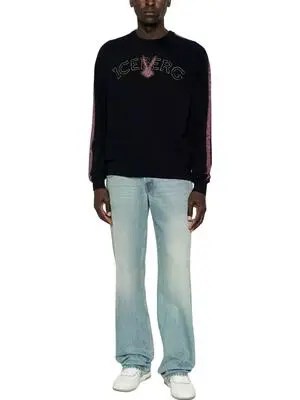 Iceberg Logo-embroidered Side-stripe Wool Sweater - Blue