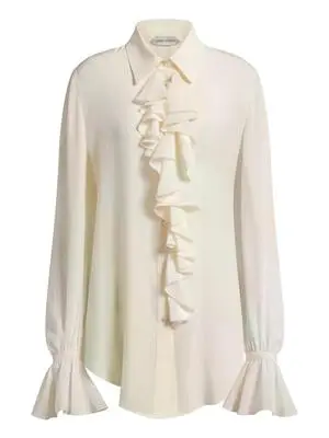 Alberta Ferretti Ruffled Silk-blend Blouse - Neutrals