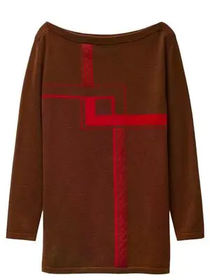 Versace Cashmere Knit Mini Dress With Geometric Greca Motif - Brown
