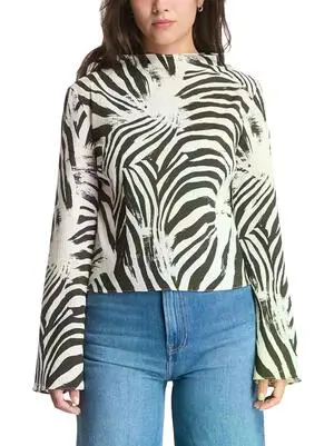 SAMSOE SAMSOE Zebra Print Long Sleeve Top - White