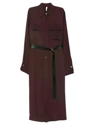 Imperial Belted Button-front Midi Shirt Dress - Red