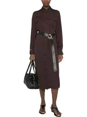 Imperial Belted Button-front Midi Shirt Dress - Red