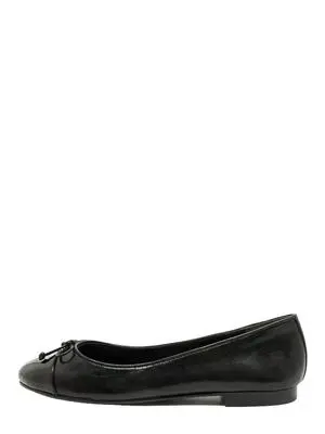 Tory Burch Leather Cap-toe Ballet Flats With Bow Detail - Black