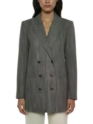 L'Agence Pinstriped Double-breasted Blazer - Grey