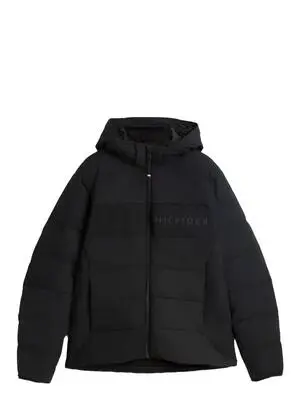 Tommy Hilfiger Padded Logo Print Hooded Jacket - Black