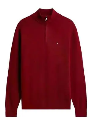 Tommy Hilfiger Quarter-zip Logo Embroidered Sweater - Red