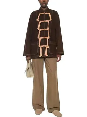 UMA WANG Rope-trim Contrast-stitched Coat - Brown