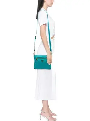 Prada 2013-2026 Saffiano Trimmed Tessuto Zip Top Crossbody Bag - Blue