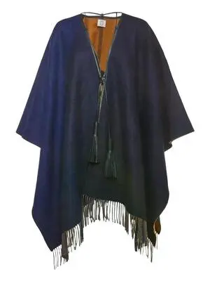 Hermès Wool Tassel Fringe Poncho - Blue
