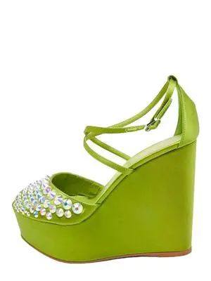 LE SILLA Crystal-embellished Wedge Sandals - Green