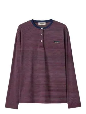 Miu Miu Striped Cotton Jersey Henley T-shirt - Red