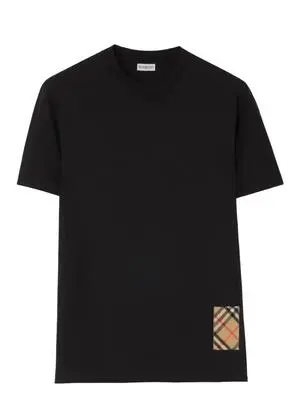 Burberry Check Cashmere-patch Cotton T-shirt Black