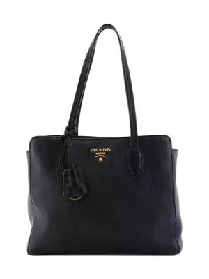 Prada Open Shopping Vitello Phenix Medium Tote Bag - Black
