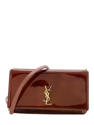 Saint Laurent Classic Monogram Phone Holder Shoulder Bag Patent Crossbody Bag - Brown