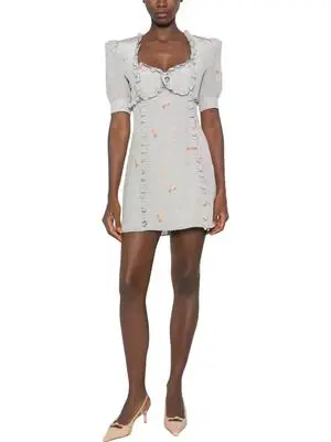 Alessandra Rich Ruffled Floral-print Mini Dress - Grey