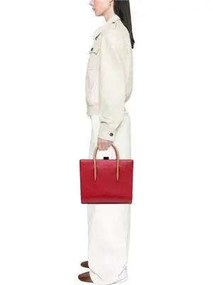 CHRISTIAN LOUBOUTIN 2016-2026 Medium Bicolor Grained Calfskin Paloma Spike Tote Satchel - Red