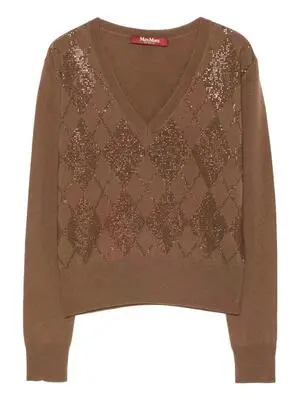 Max Mara Argyle Pattern Stud Embellished V-neck Sweater - Brown