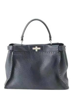 Fendi 2000-2010 Medium Leather Selleria Peekaboo Iconic Satchel Blue