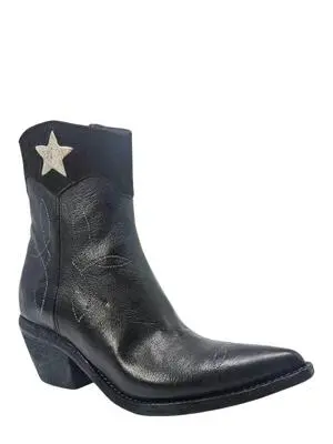 MADISON MAISON Pointy Star-patchwork Leather Ankle Boots - Black