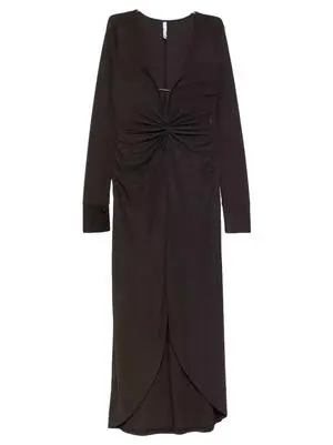 Imperial Twisted Waist Front Slit Maxi Dress - Brown