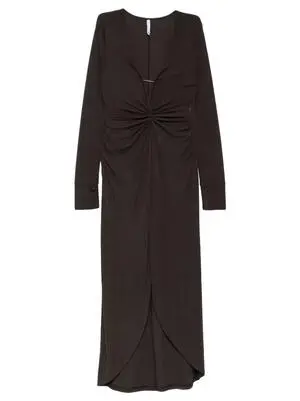 Imperial Twisted Waist Front Slit Maxi Dress - Brown