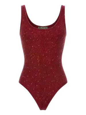 TOCCIN Sheila Sequin Embellished Ribbed Top - Red