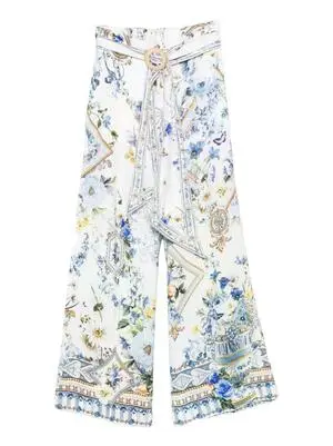 Camilla Floral Print Belted Palazzo Pants - White