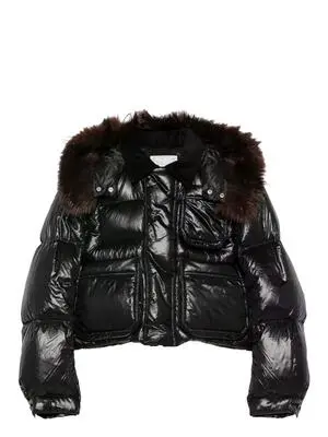 Sacai Down Jacket With Fur Trim - Black