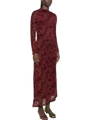 Imperial Floral Devoré Draped Maxi Dress - Red