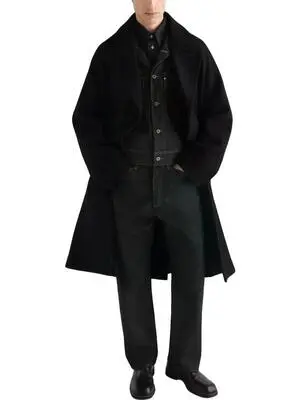 LEMAIRE Double-breasted Coat In Felted Wool And Alpaca Blend - Black
