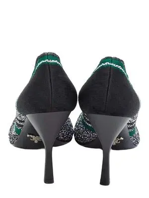 Prada Prada Stretch-Knit Graphic Pattern Pointed Toe High Stiletto Heel Pumps Green