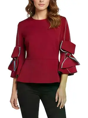 ROKSANDA Bow Detail Peplum Top - Red