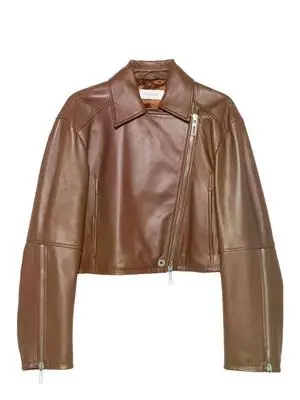 Sportmax Cropped Leather Jacket With Fringing - Brown