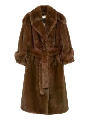 B&B COUTURE Farrah Faux-fur Belted Coat - Brown