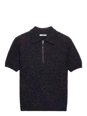 Prada Short-sleeved Wool And Mouline Cashmere Polo Sweater - Brown