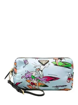 Prada Tessuto Printed Cosmetic Pouch - Blue