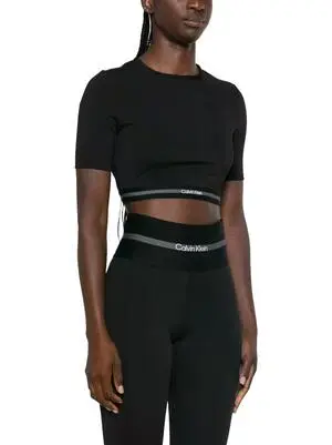 Calvin Klein Logo-tape Cropped T-shirt - Black