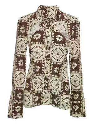 Nanushka Floral Print Cut-out Shirt - Brown