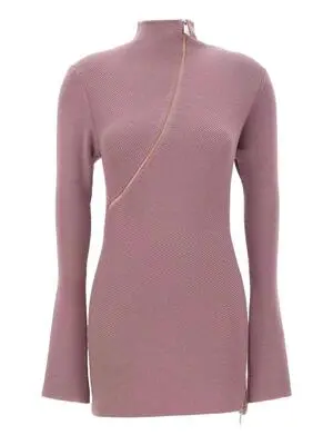 Attico High-neck Ribbed Sweater With Metallic Zippers - Pink