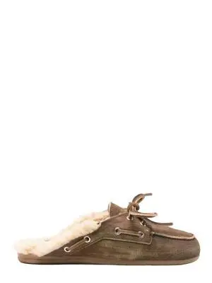POSA Suede Shearling Lined Mules - Brown
