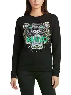 Kenzo Tiger Embroidered Cotton Sweatshirt - Black