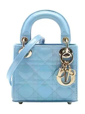 Dior 2021 Micro Patent Cannage Lady Satchel - Blue