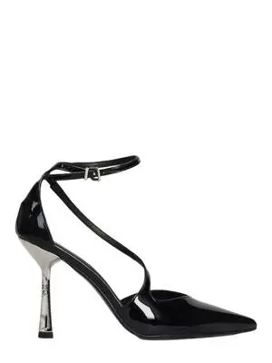 CHANTAL Leather Patent Ankle Strap Stiletto Pumps - Black