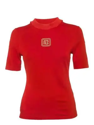 Balmain Logo Embroidered T-shirt - Red